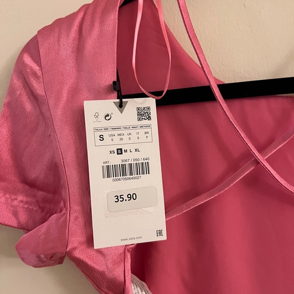 Zara | Tops | Zara Pink Satin Crop Top | Poshmark